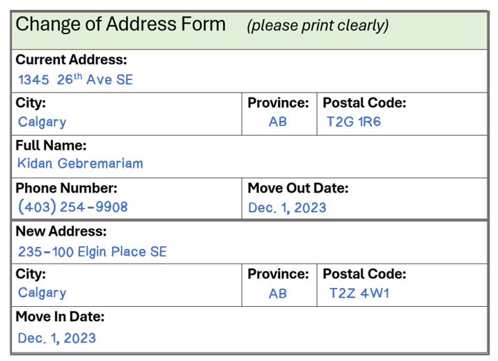 Utility Bills - Filling Out a Change of Address Form (Jan. 18, 2023)